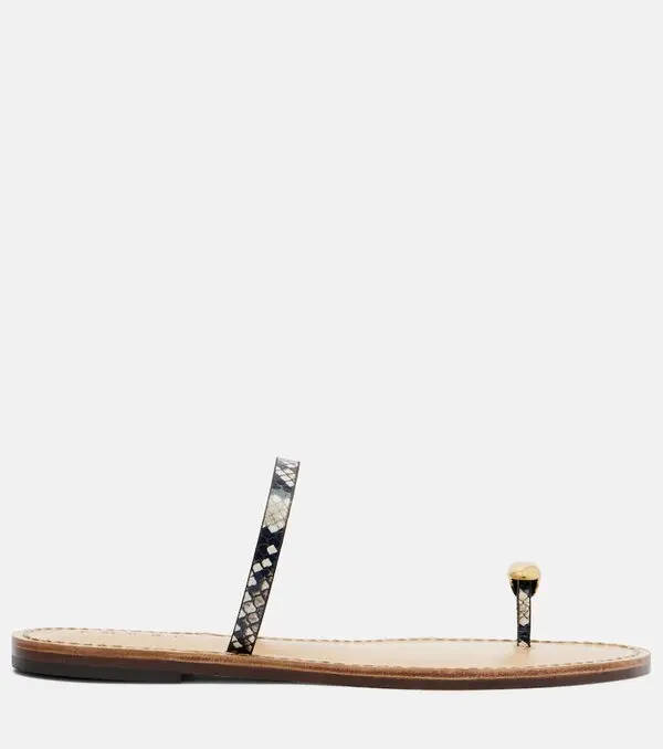 AMANU Kibera Snake-effect Leather Sandals - Brown