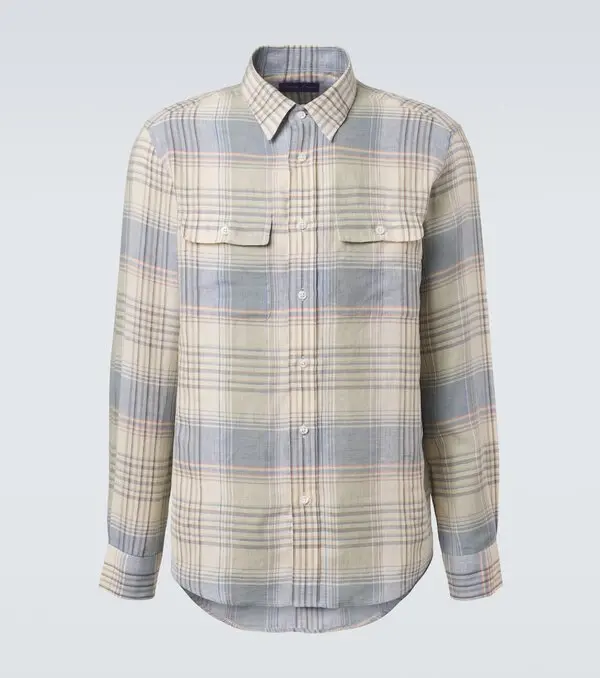 Ralph Lauren Purple Label Plaid Linen Shirt - Blue