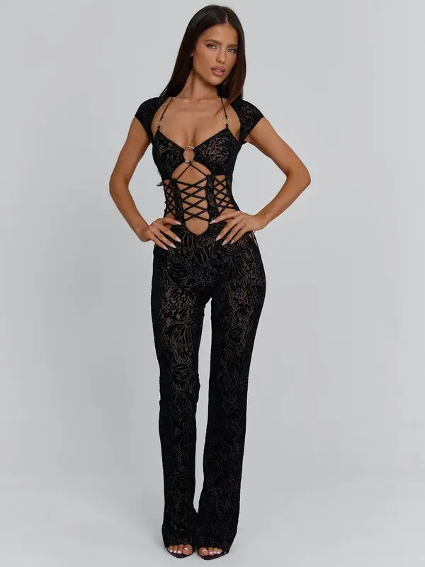 OUTCAST Alison Jumpsuit Burnout Mesh - Black
