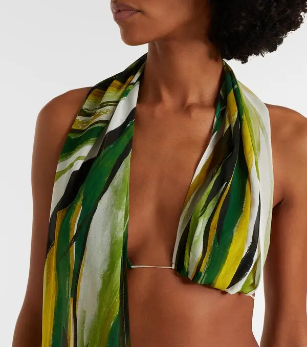 Christopher Esber Printed Silk Scarf Bra Top