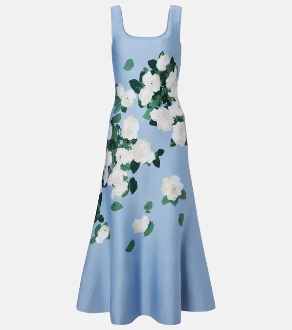 Carolina Herrera Floral Silk-blend Midi Dress - Blue