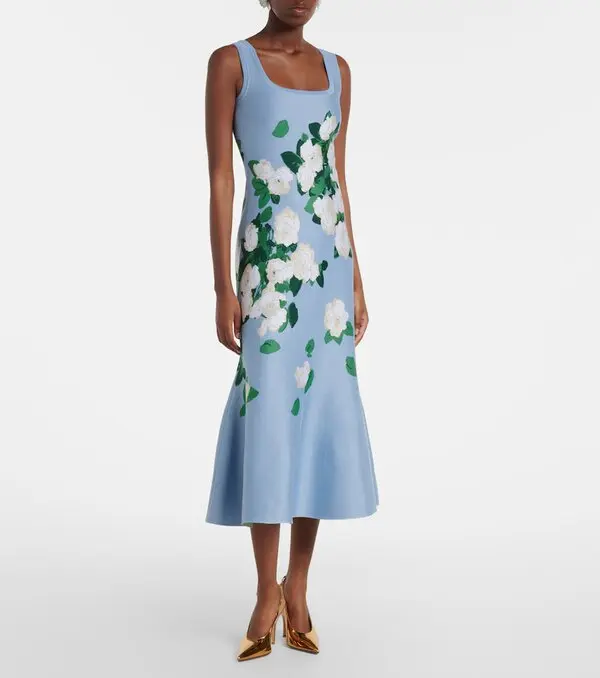 Carolina Herrera Floral Silk-blend Midi Dress