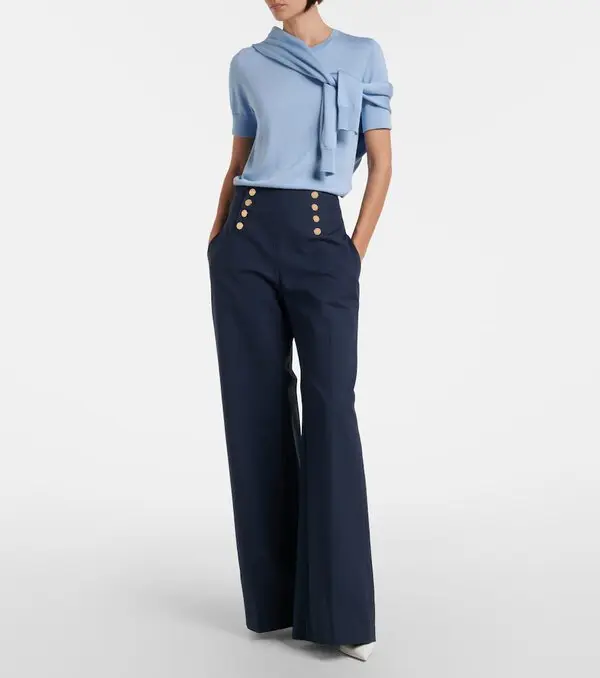 Carolina Herrera Alba Cotton-blend Wide-leg Pants