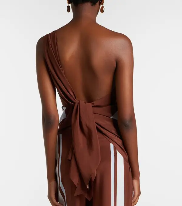 SIR. Beaded One-shoulder Printed Silk Top