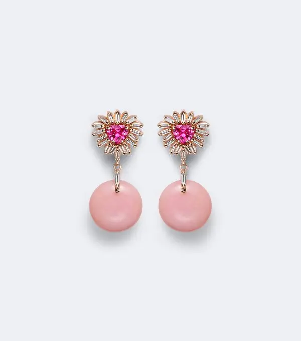 SUZANNE KALAN 18kt Rose Gold Gemstone Drop Earrings - Pink