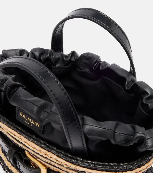 Balmain Raffia-effect Striped Top-handle Bag - Beige