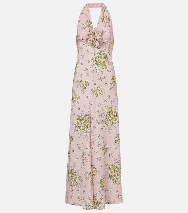 RODARTE Floral Appliqué Silk Crêpe Gown - Pink