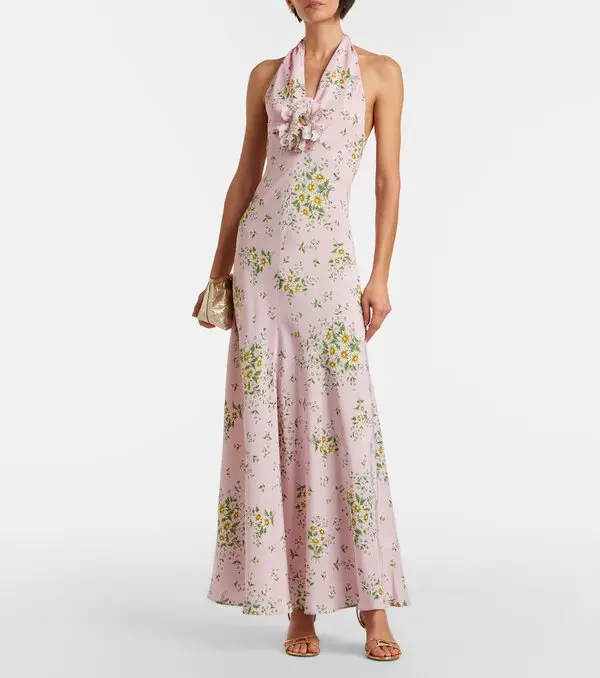 RODARTE Floral Appliqué Silk Crêpe Gown - Pink