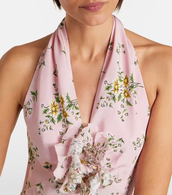 RODARTE Floral Appliqué Silk Crêpe Gown - Pink