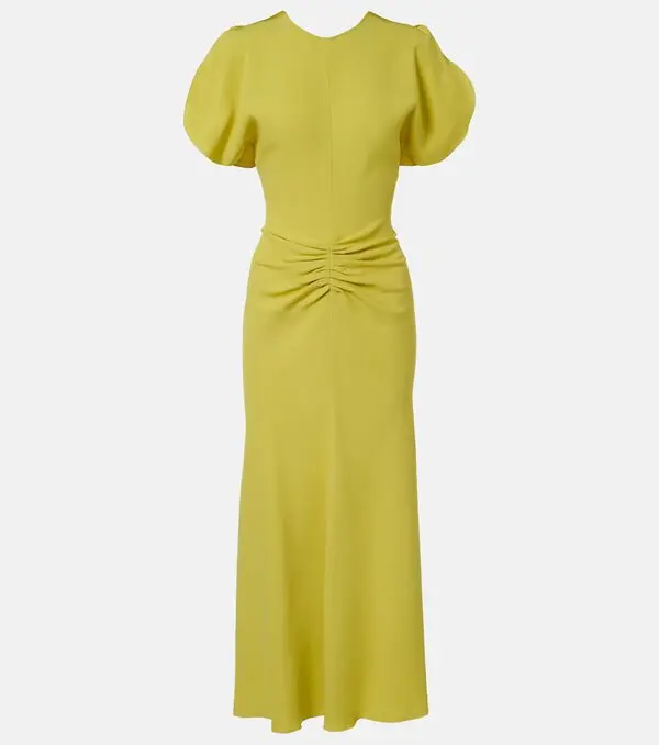 Victoria Beckham Bela Gathered Crêpe Satin Midi Dress - Yellow