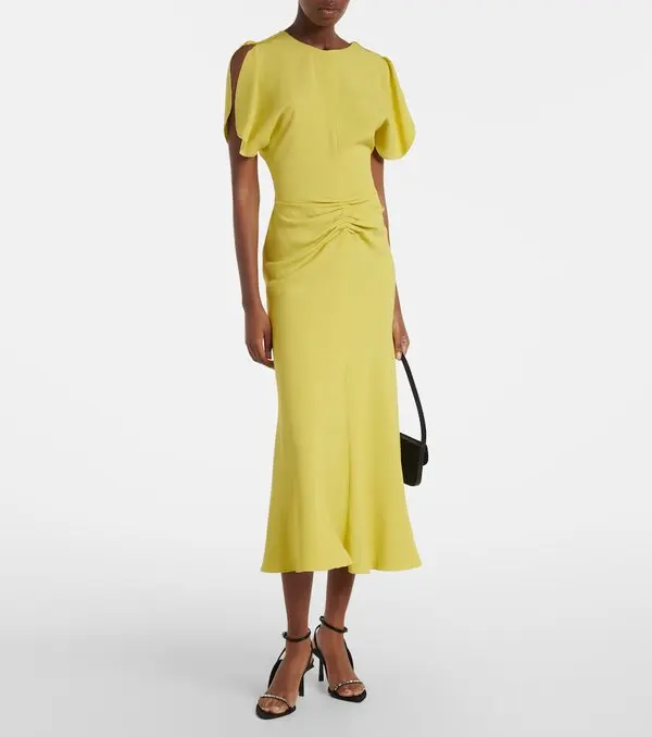 Victoria Beckham Bela Gathered Crêpe Satin Midi Dress - Yellow