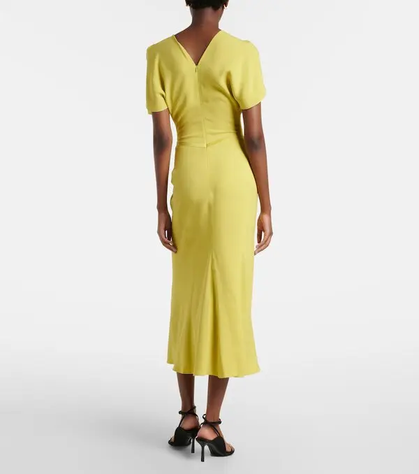Victoria Beckham Bela Gathered Crêpe Satin Midi Dress - Yellow