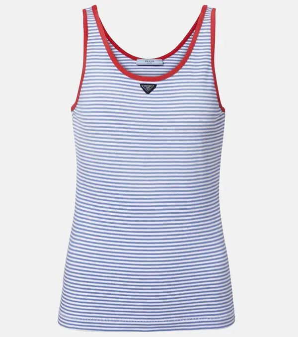 Prada Striped Cotton Jersey Tank Top - Blue