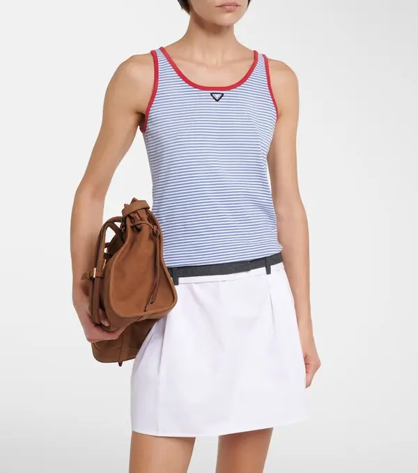 Prada Striped Cotton Jersey Tank Top - Blue