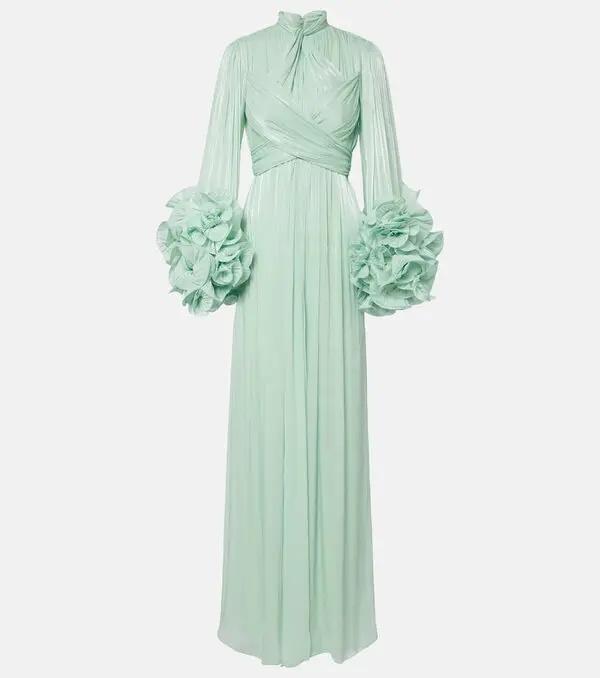 Costarellos Ruffled Georgette Gown - Turquoise