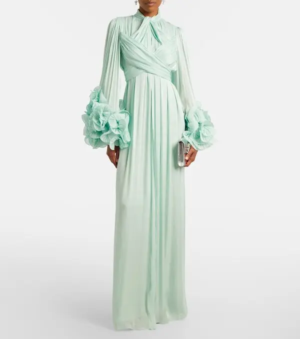 Costarellos Ruffled Georgette Gown