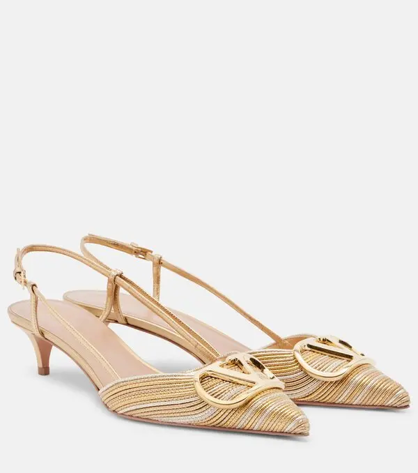 Valentino Garavani Vlogo Signature Leather Slingback Pumps - Gold