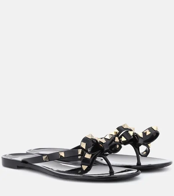 Valentino Garavani Rockstud Pvc Thong Sandals - Black