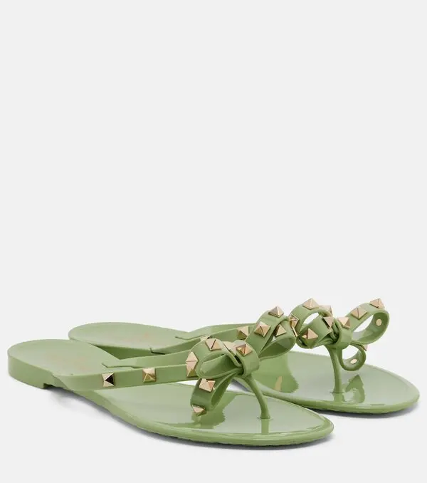 Valentino Garavani Rockstud Pvc Thong Sandals - Green