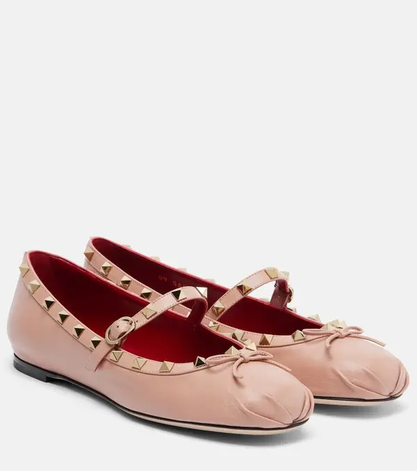 Valentino Garavani Rockstud Leather Mary Jane Flats - Pink
