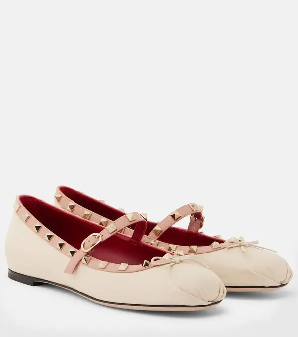 Valentino Garavani Rockstud Leather Mary Jane Flats - Pink