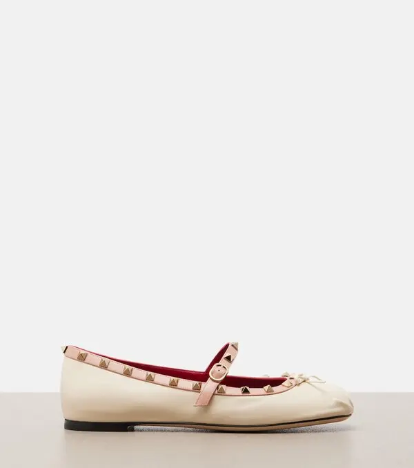 Valentino Garavani Rockstud Leather Mary Jane Flats - Pink