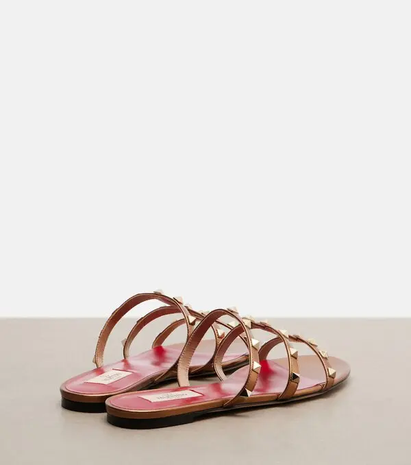 Valentino Garavani Rockstud Metallic Leather Sandals - Brown