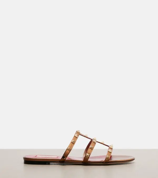 Valentino Garavani Rockstud Metallic Leather Sandals - Brown
