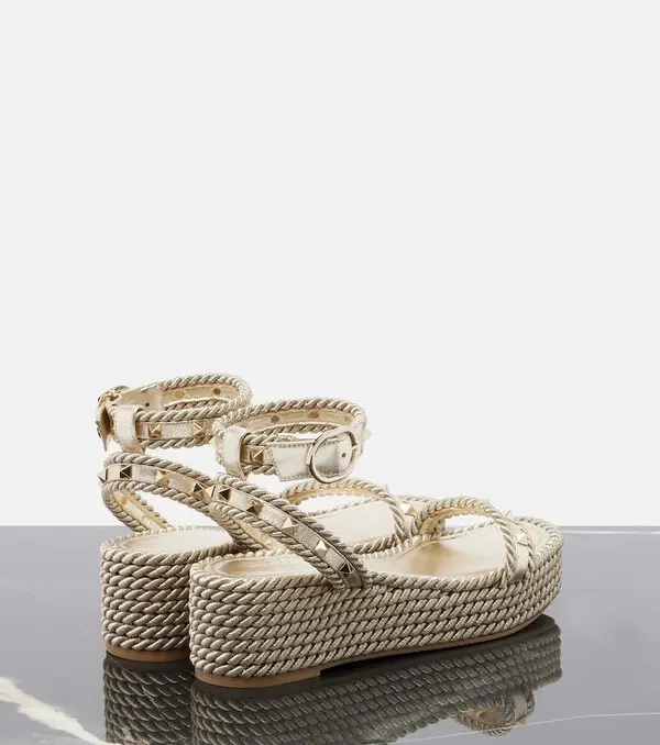 Valentino Garavani Rockstud Torchon Espadrille Platform Sandals
