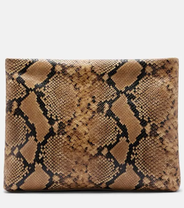NILI LOTAN Jerry Clutch In Snake-print Leather - Beige