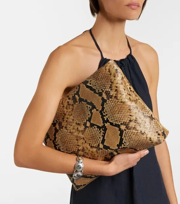 NILI LOTAN Jerry Clutch In Snake-print Leather - Beige