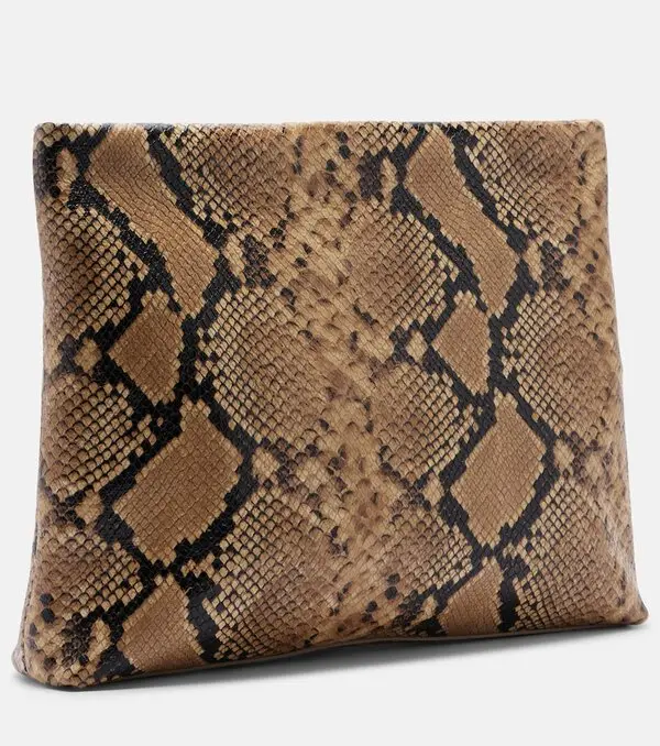 NILI LOTAN Jerry Clutch In Snake-print Leather - Beige