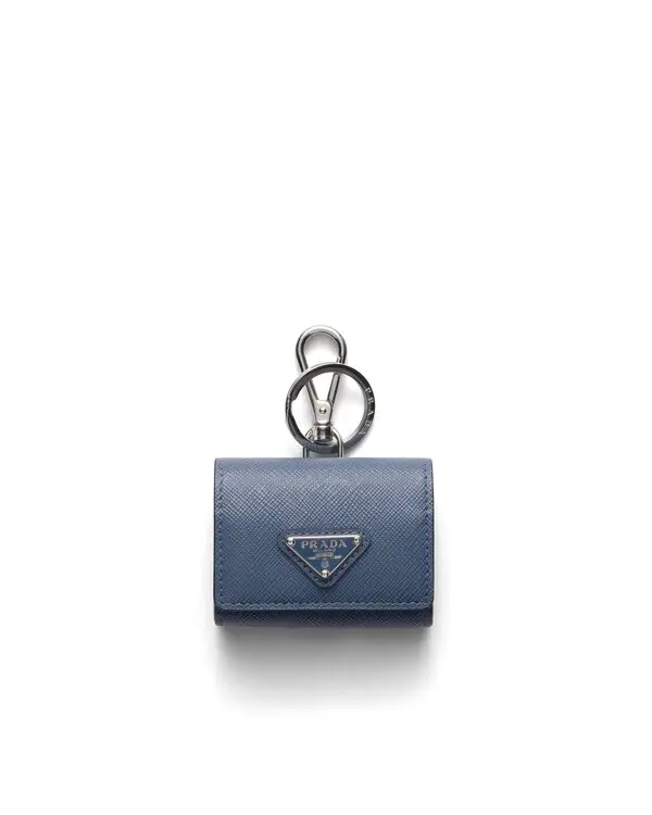 Prada Saffiano Leather Headphone Case With Keychain - Blue