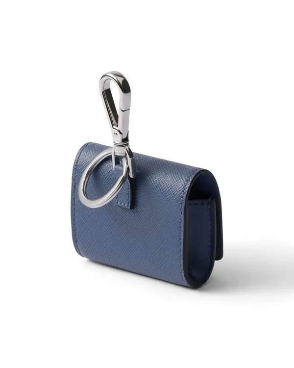 Prada Saffiano Leather Headphone Case With Keychain - Blue