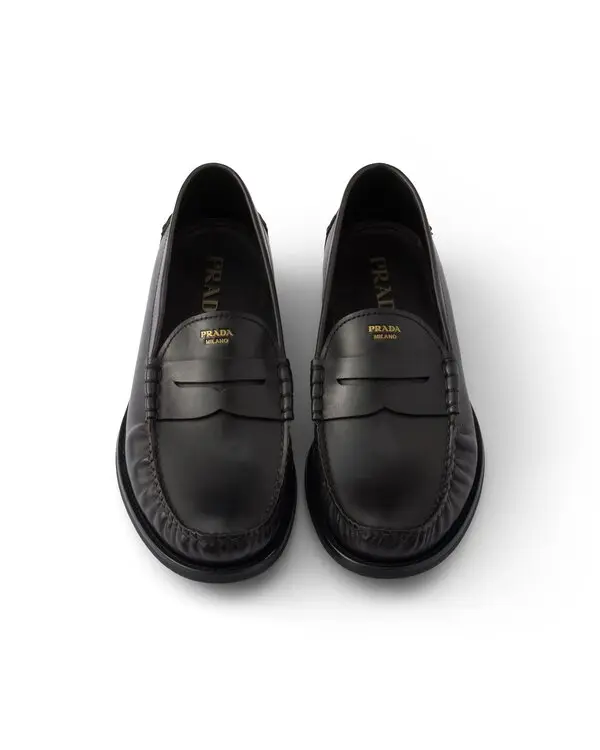 Prada Antiqued Leather Loafers - Black