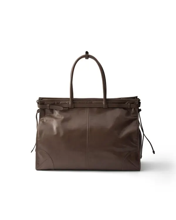 Prada Bonnie Leather Tote Bag - Grey