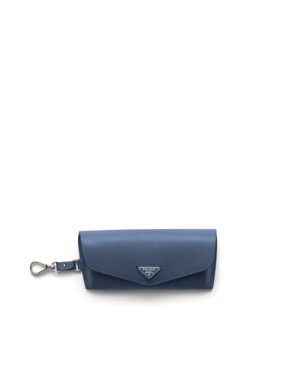 Prada Saffiano Leather Eyeglasses Case With Snap Hook - Blue