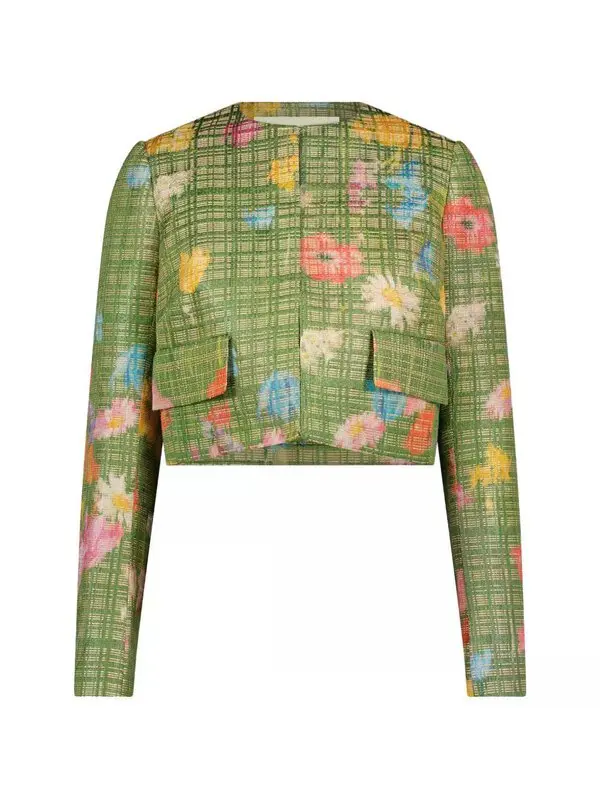 Lela Rose Floral Print Raffia Jacket - Green