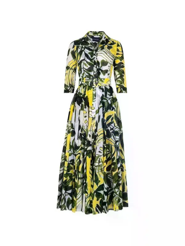 Samantha Sung Aster Floral-print Belted Dress - Green