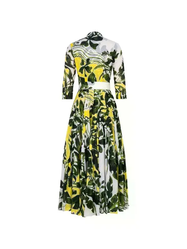 Samantha Sung Aster Floral-print Belted Dress - Green