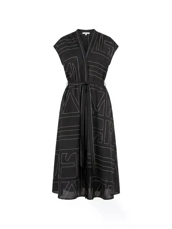 MEIMEIJ Geometric Print Belted Midi Dress