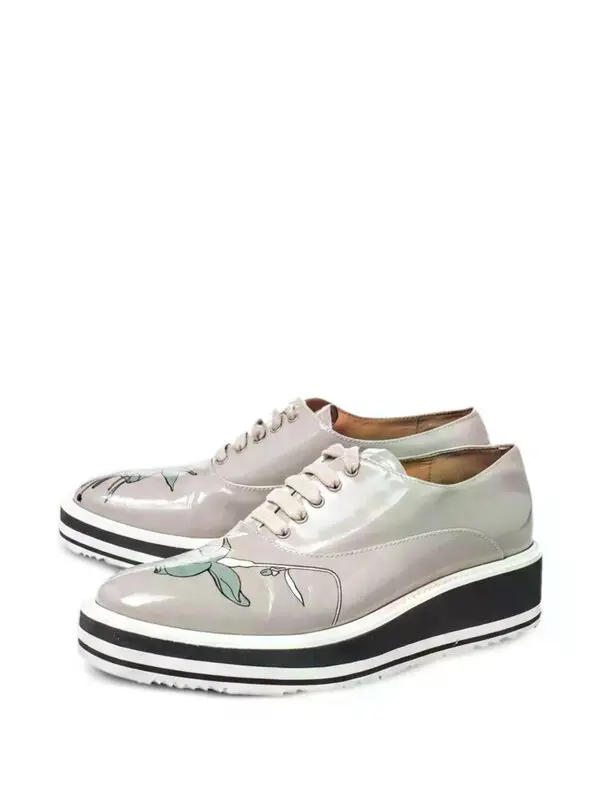 Prada Floral Print Platform Oxfords - Grey