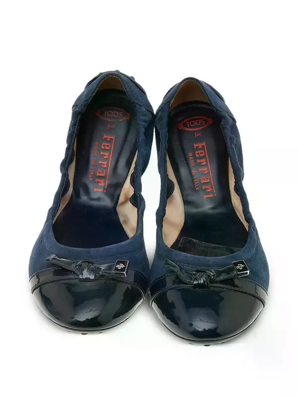 TOD'S Navy Suede Ballet Flats With Bow Detailing