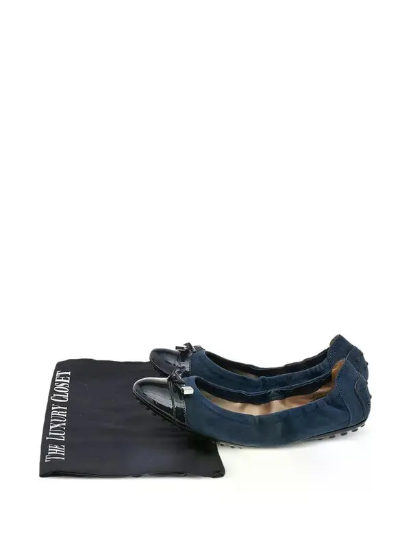 TOD'S Navy Suede Ballet Flats With Bow Detailing