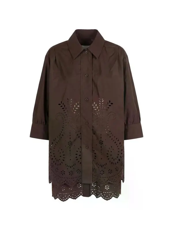 MEIMEIJ Broderie Anglaise Scalloped Hem Shirt - Brown