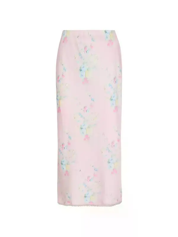 LoveShackFancy Floral Print Lace-trim Midi Skirt - Pink