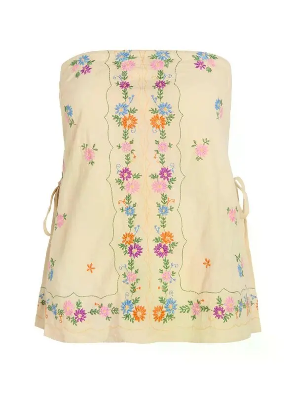 Free People Doily Days Embroidered Strapless Tube Top - Yellow