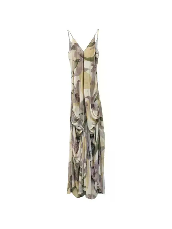 YANGKEHAN Draped Floral-print Maxi Dress - Neutrals