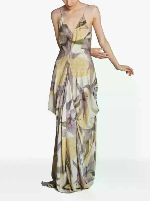 YANGKEHAN Draped Floral-print Maxi Dress