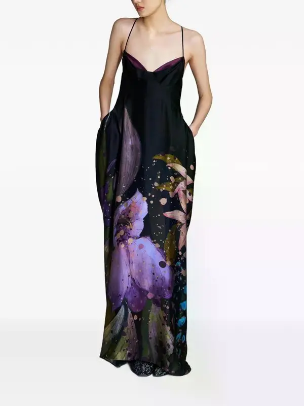 YANGKEHAN Maxi Floral-print Silk Dress